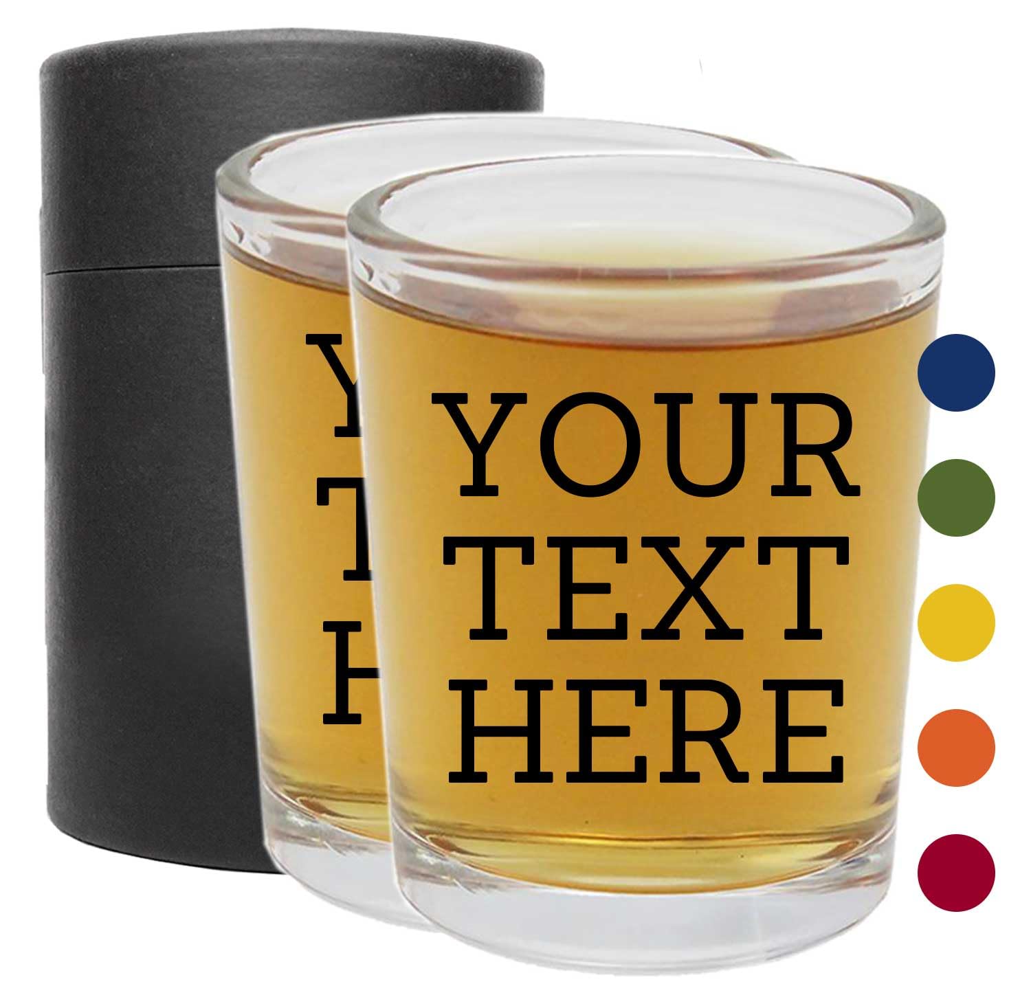 Personalized Printed 2.5oz Shot Glasses 2pk – Customized Gift for Women Men, Custom Message Name, Birthday Gift Ideas Friend Her Him, 21st Party Favors, Cute Funny Unique, 16 Colors, Your Text Here