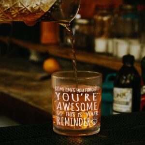 DAZLUTE Thank You Gifts for Men, Sometimes You Forget You're Awesome Whiskey Glass, Appreciation Gift Inspirational Gift Encouragement Gift for Men Coworker Friend Employee, 10oz Thank You Rock Glass