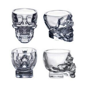 URMAGIC 4 Pcs Skull Shot Glasses, 2.5 Oz Crystal Skeleton Cup Halloween Drinkware Supplies,Skull Shaped Clear Glass Cup,Skull Face Whiskey Glasses,Halloween Party Bar Cup For Men(4 Skull Glasses)