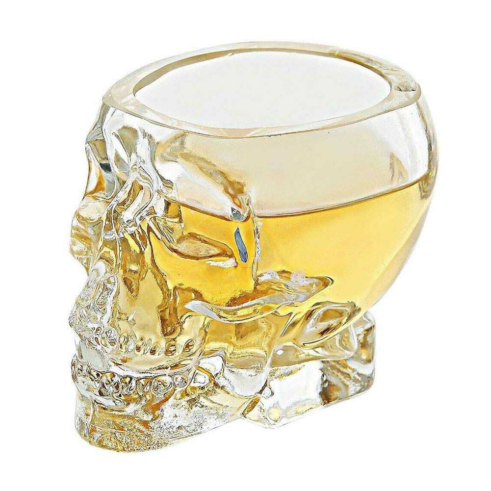 URMAGIC 4 Pcs Skull Shot Glasses, 2.5 Oz Crystal Skeleton Cup Halloween Drinkware Supplies,Skull Shaped Clear Glass Cup,Skull Face Whiskey Glasses,Halloween Party Bar Cup For Men(4 Skull Glasses)