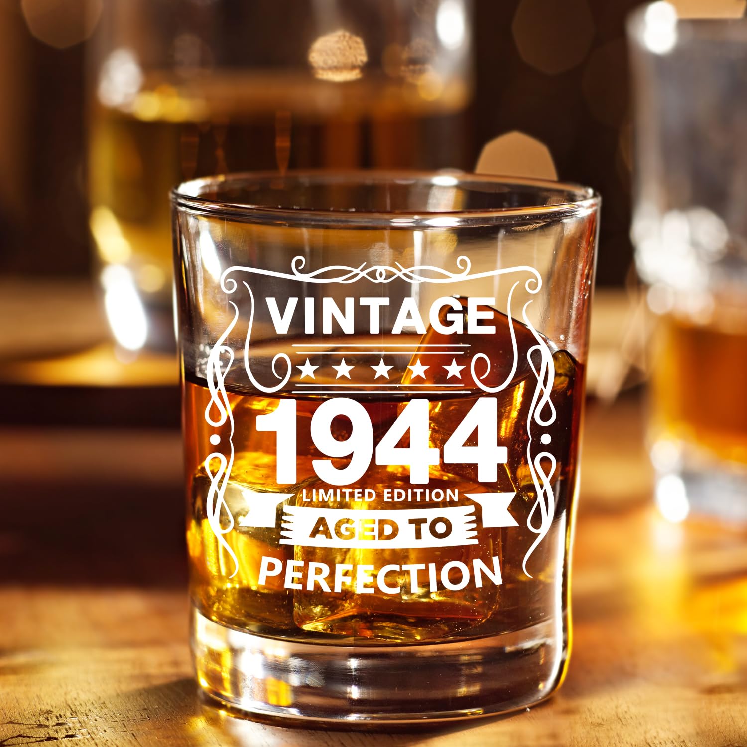 Old Fashioned Glasses-1944-Vintage 1944 Old Time Information 10.25oz Whiskey Rocks Glass -80th Birthday Aged to Perfection - 80 Years Old Gifts Bourbon Scotch Lowball Old Fashioned-1PCS