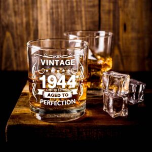 Old Fashioned Glasses-1944-Vintage 1944 Old Time Information 10.25oz Whiskey Rocks Glass -80th Birthday Aged to Perfection - 80 Years Old Gifts Bourbon Scotch Lowball Old Fashioned-1PCS