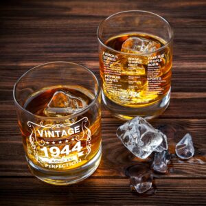 Old Fashioned Glasses-1944-Vintage 1944 Old Time Information 10.25oz Whiskey Rocks Glass -80th Birthday Aged to Perfection - 80 Years Old Gifts Bourbon Scotch Lowball Old Fashioned-1PCS