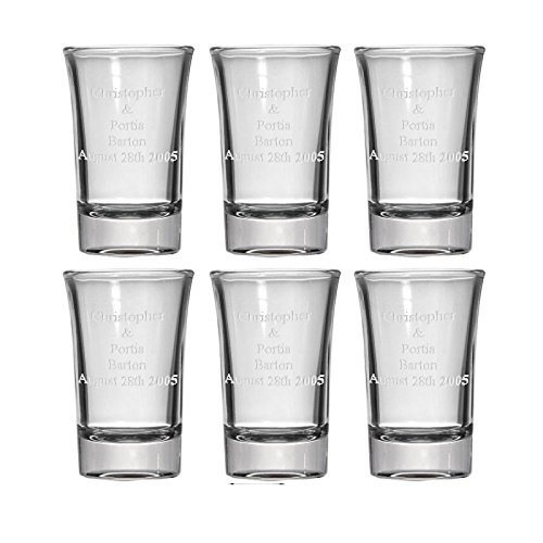 CKB Products Personalized Laser-Etched Engraving Shot Glasses - Set of 6-1.5 oz. - Your Choice of 12 Fonts - Wedding - Birthday - Anniversary - Graduation