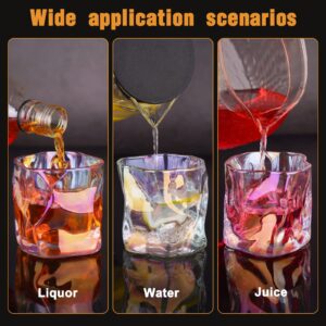 NiHome Iridescent Twisted Crystal Whiskey Glasses 6-Pack 8oz Hand-Blown Lead-Free Old Fashioned Bar Tumbler for Scotch Rum Bourbon Cocktail