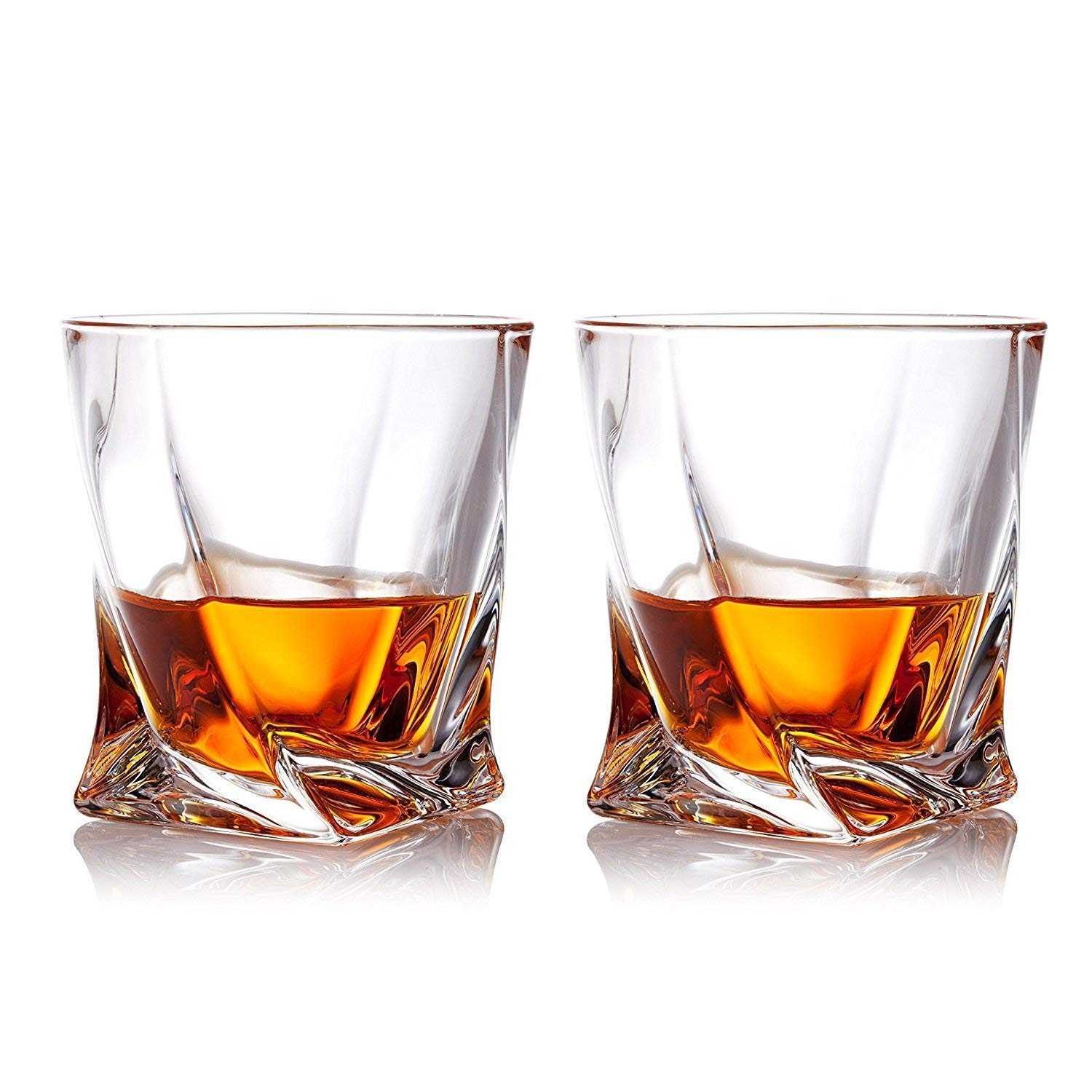 Gmark Twist Design Whiskey Glasses 10oz Set of 2, with 4 Granite Chilling Whisky Rocks Scotch Glasses Old Fashioned Whiskey Tumblers Gift Pack. Crystal Clarity Glassware for Scotch GM2027