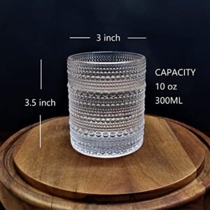 6-pack Hobnail Drinking Glasses, 10 oz Thick Modern Glass Tumbler, Double Old Fashion Glass, Vintage Bubble Glassware (Clear)