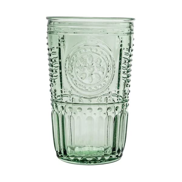 Bormioli Rocco Romantic Set Of 6 Cooler Glasses, 16 Oz. Colored Crystal Glass, Pastel Green, Made In Italy.