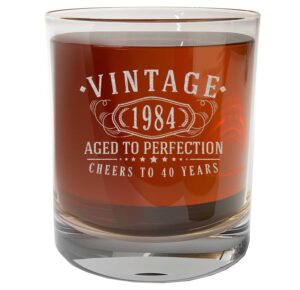 vintage 1983 etched whiskey glass - 40th birthday gifts for men - cheers to 40 years old - 40th birthday decorations for men - scotch bourbon him dad women anniversary retirement 1.0