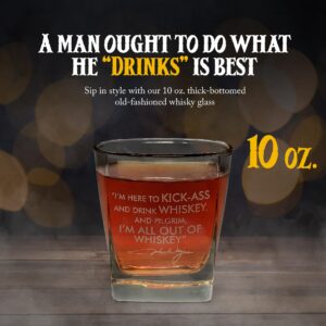 Whiskey Cocktail Glass with John Wayne Quote, Unique Bourbon Glasses, Perfect, Fun, and Ideal Gift for Dads or Grandfather, With Thick Bottom Double Old-fashioned - 10 oz