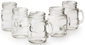 circleware simply mason jar mug shot glasses with handle, set of 6, party home entertainment dining beverage drinking glassware for brandy, liquor, bar decor, jello cups, 4.7 ounce, clear (66993)