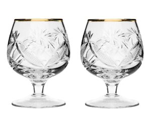 set of 2 hand made vintage crystal glasses, brandy & cognac snifter with 24k gold rim, old-fashioned glassware, 7 fluid ounces