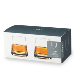 Viski Burke Whiskey Glasses with Pyramid Design, Rocks Glass, Crystal Angled Tumblers for Scotch and Cocktails, Clear, 8 Oz, Set of 2