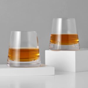 Viski Burke Whiskey Glasses with Pyramid Design, Rocks Glass, Crystal Angled Tumblers for Scotch and Cocktails, Clear, 8 Oz, Set of 2