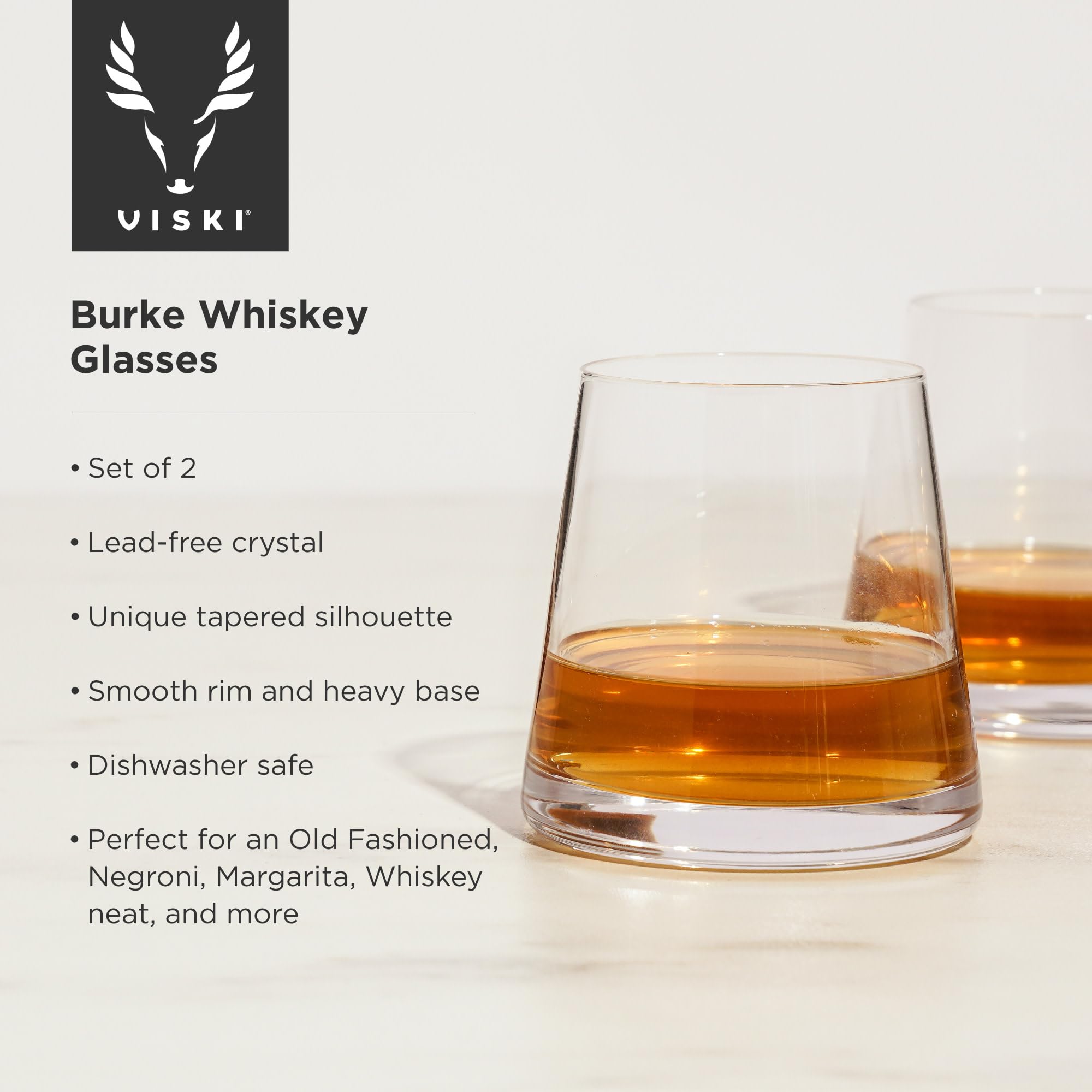 Viski Burke Whiskey Glasses with Pyramid Design, Rocks Glass, Crystal Angled Tumblers for Scotch and Cocktails, Clear, 8 Oz, Set of 2