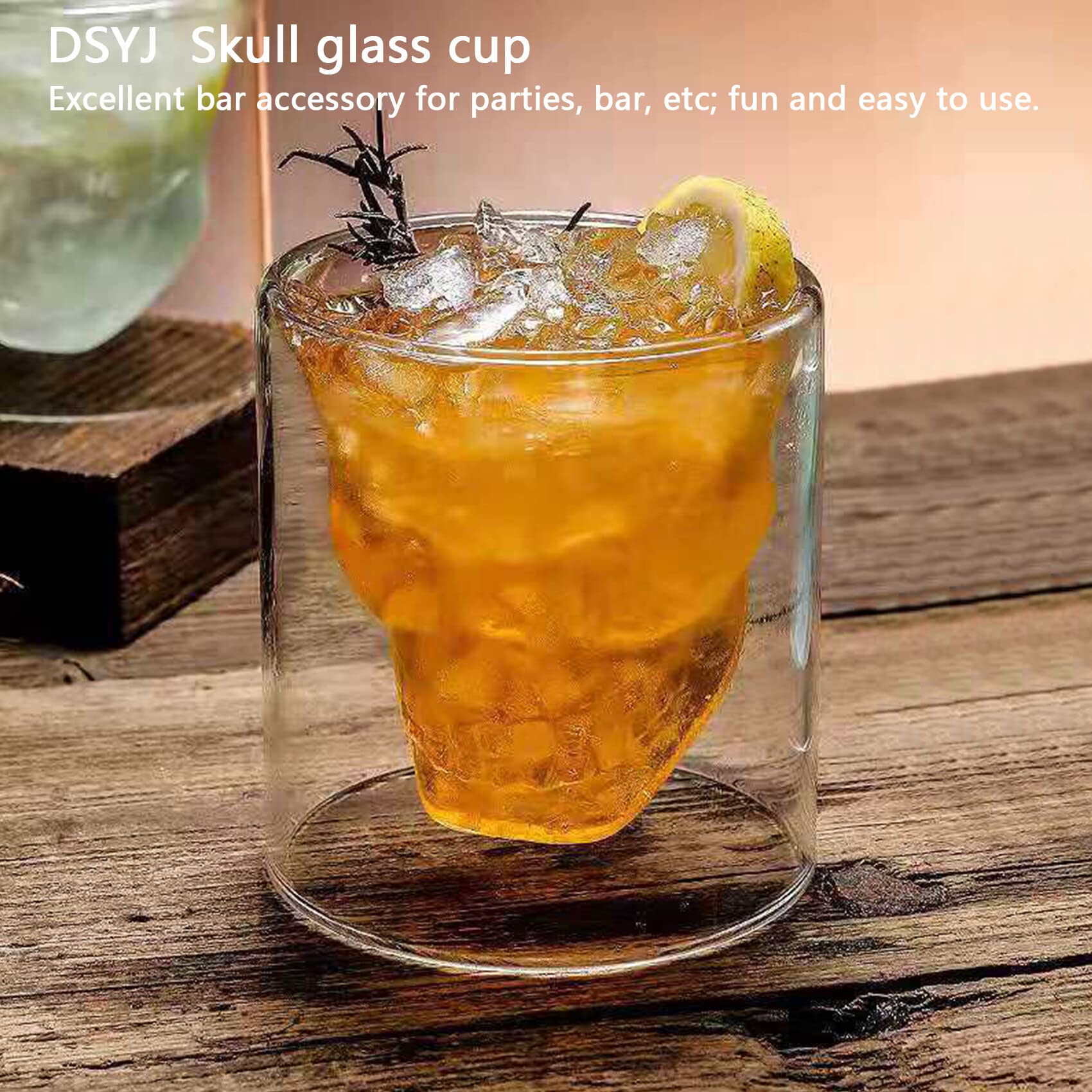 DSYJ Skull Face Shot Glasses Heavy Base Crystal Cups Set of 4, Party Home and Entertainment Dining Beverage Drinking Glassware for Whiskey Brandy Liquor Bar Decor Jello 75 ML/2.64oz Clear