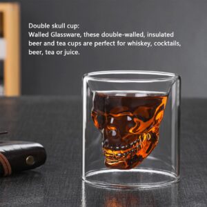 DSYJ Skull Face Shot Glasses Heavy Base Crystal Cups Set of 4, Party Home and Entertainment Dining Beverage Drinking Glassware for Whiskey Brandy Liquor Bar Decor Jello 75 ML/2.64oz Clear