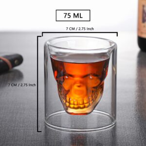 DSYJ Skull Face Shot Glasses Heavy Base Crystal Cups Set of 4, Party Home and Entertainment Dining Beverage Drinking Glassware for Whiskey Brandy Liquor Bar Decor Jello 75 ML/2.64oz Clear