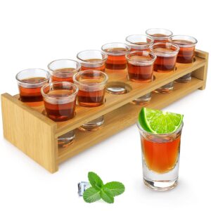 linall shot glasses 12pcs shot glass set 1oz/30ml shot glass holder heavy base shot glass serving tray for whisky tequila drinking serving display (12pcs)