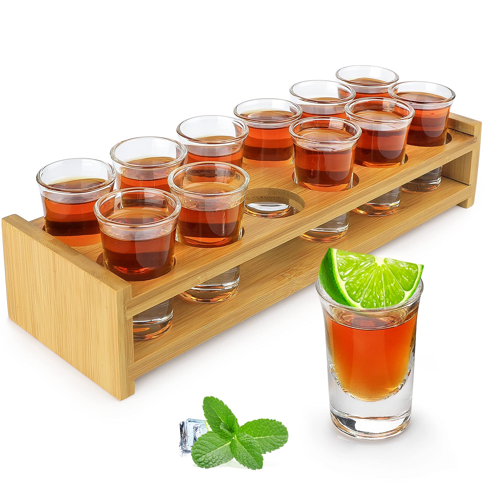 LINALL Shot Glasses 12pcs Shot Glass Set 1oz/30ml Shot Glass Holder Heavy Base Shot Glass Serving Tray for Whisky Tequila Drinking Serving Display (12pcs)