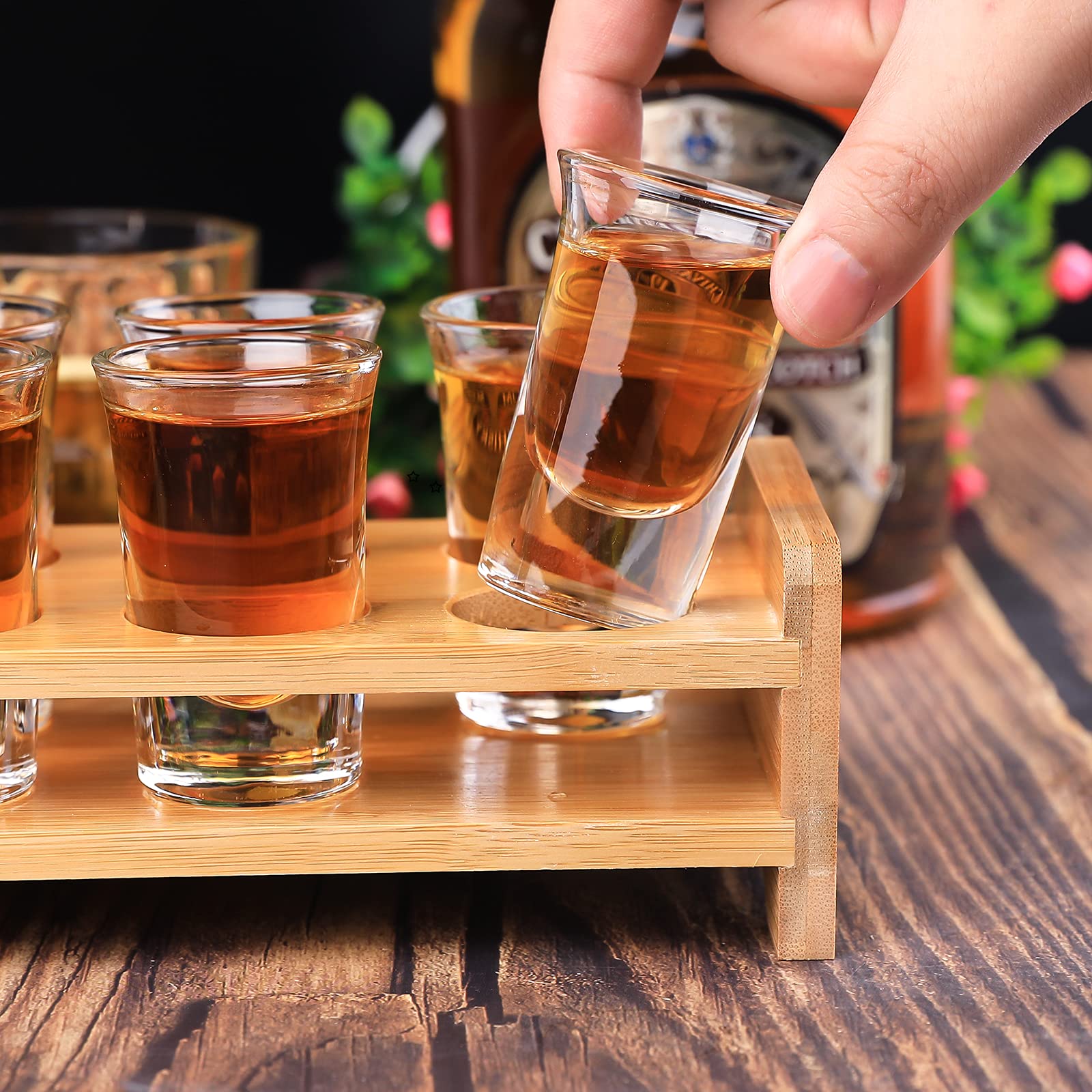 LINALL Shot Glasses 12pcs Shot Glass Set 1oz/30ml Shot Glass Holder Heavy Base Shot Glass Serving Tray for Whisky Tequila Drinking Serving Display (12pcs)