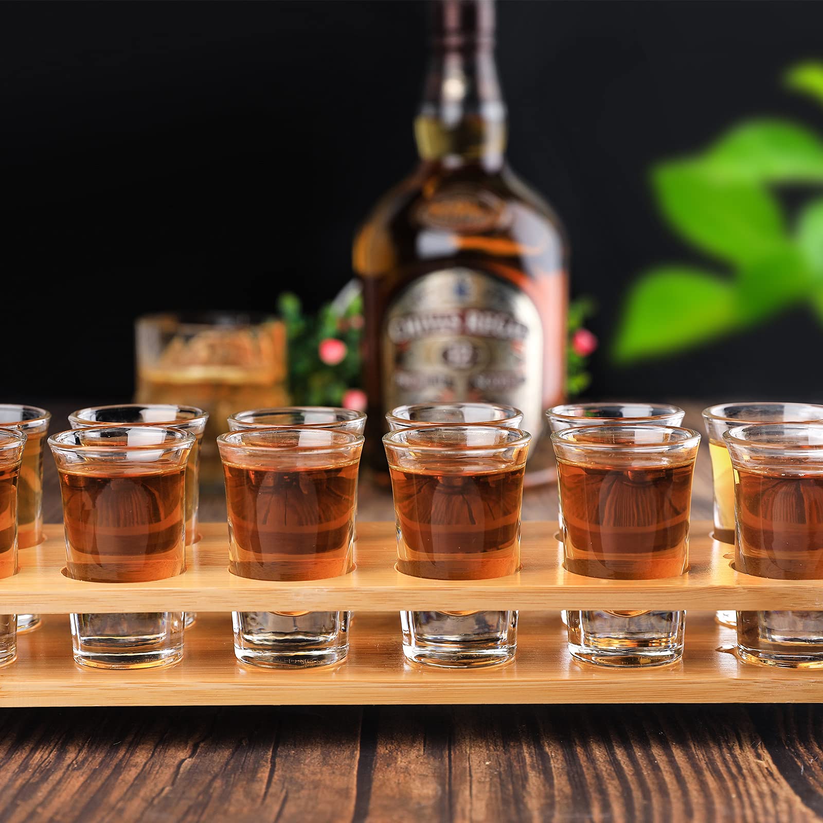 LINALL Shot Glasses 12pcs Shot Glass Set 1oz/30ml Shot Glass Holder Heavy Base Shot Glass Serving Tray for Whisky Tequila Drinking Serving Display (12pcs)