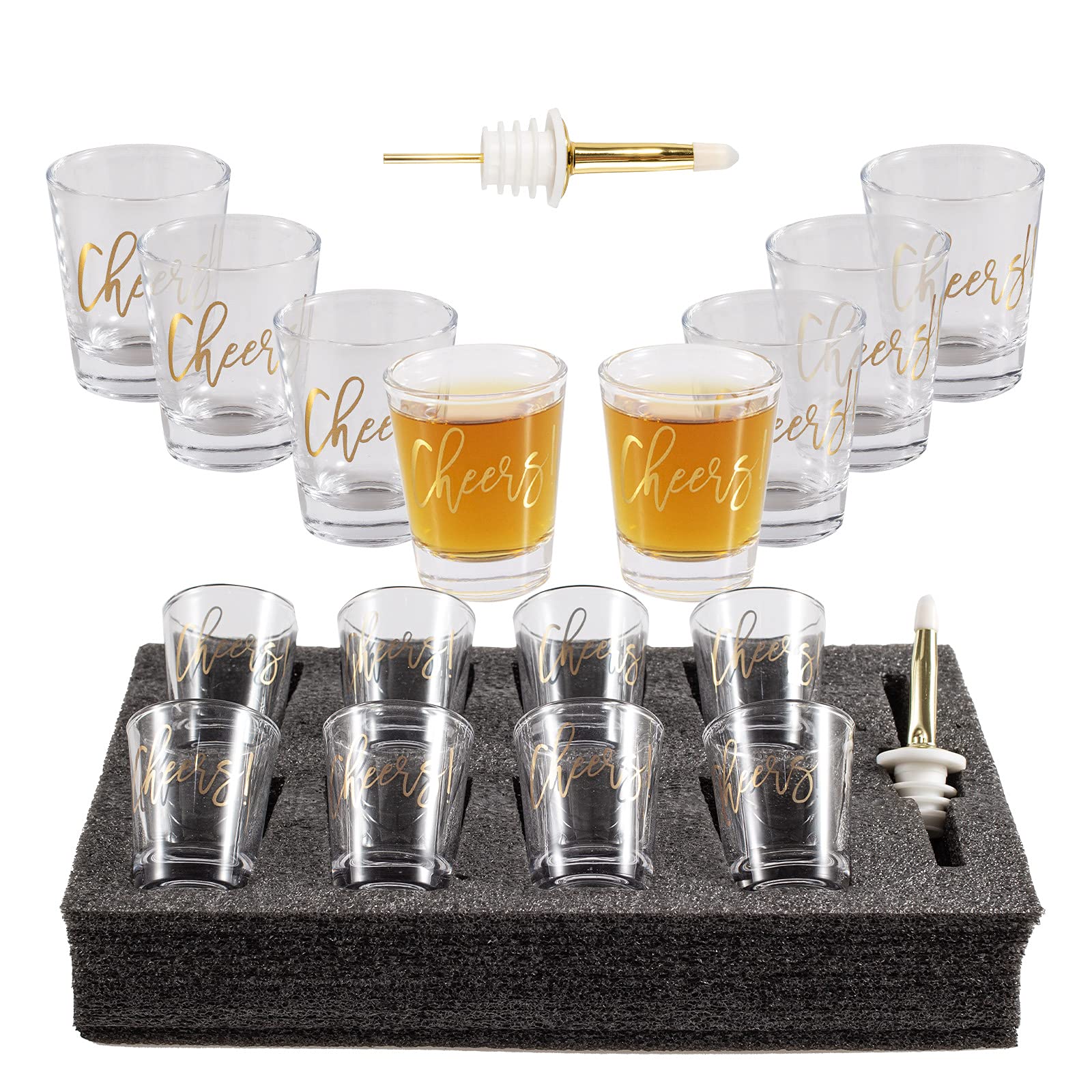 BYCNZB 2Ounce Heavy Base Shot Glass Set for Whiskey, Tequila, Vodka,Cocktail Shot Glass 8-Pack (2ozcheers)