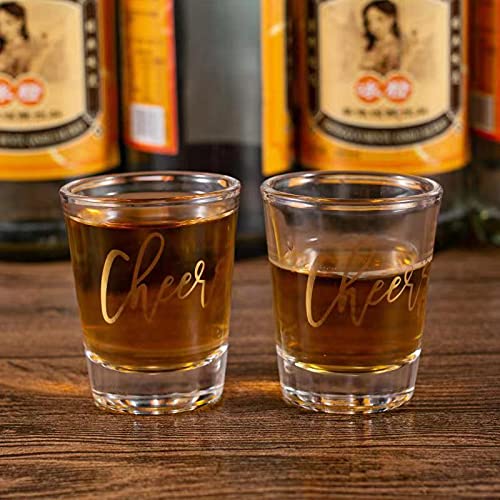 BYCNZB 2Ounce Heavy Base Shot Glass Set for Whiskey, Tequila, Vodka,Cocktail Shot Glass 8-Pack (2ozcheers)