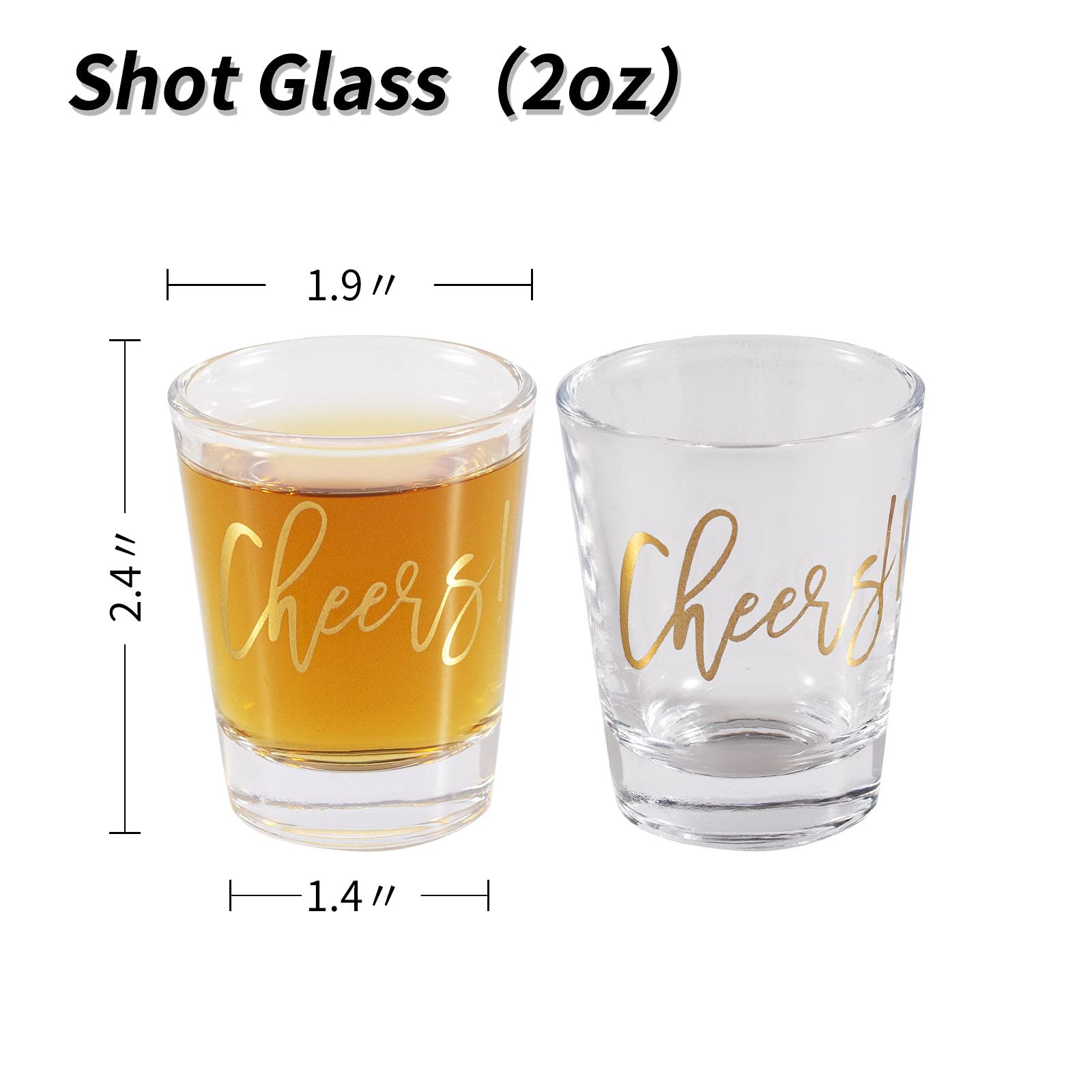 BYCNZB 2Ounce Heavy Base Shot Glass Set for Whiskey, Tequila, Vodka,Cocktail Shot Glass 8-Pack (2ozcheers)