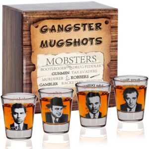 pdboom gangster shot glass set - gangster gifts for men 4pcs mafia mugshots shot glasses funny gangsters shot glasses for men, husband, boyfriend