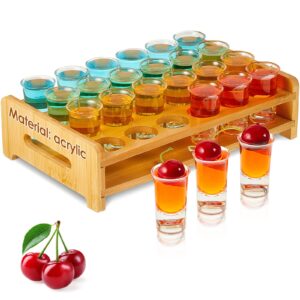 juexica shot glasses set 0.5 oz/ 15 ml 24 pcs acrylic mini shot glass with tray holder shot glass tray serving holder wood serving tray tequila glasses clear shot glasses for club party bar