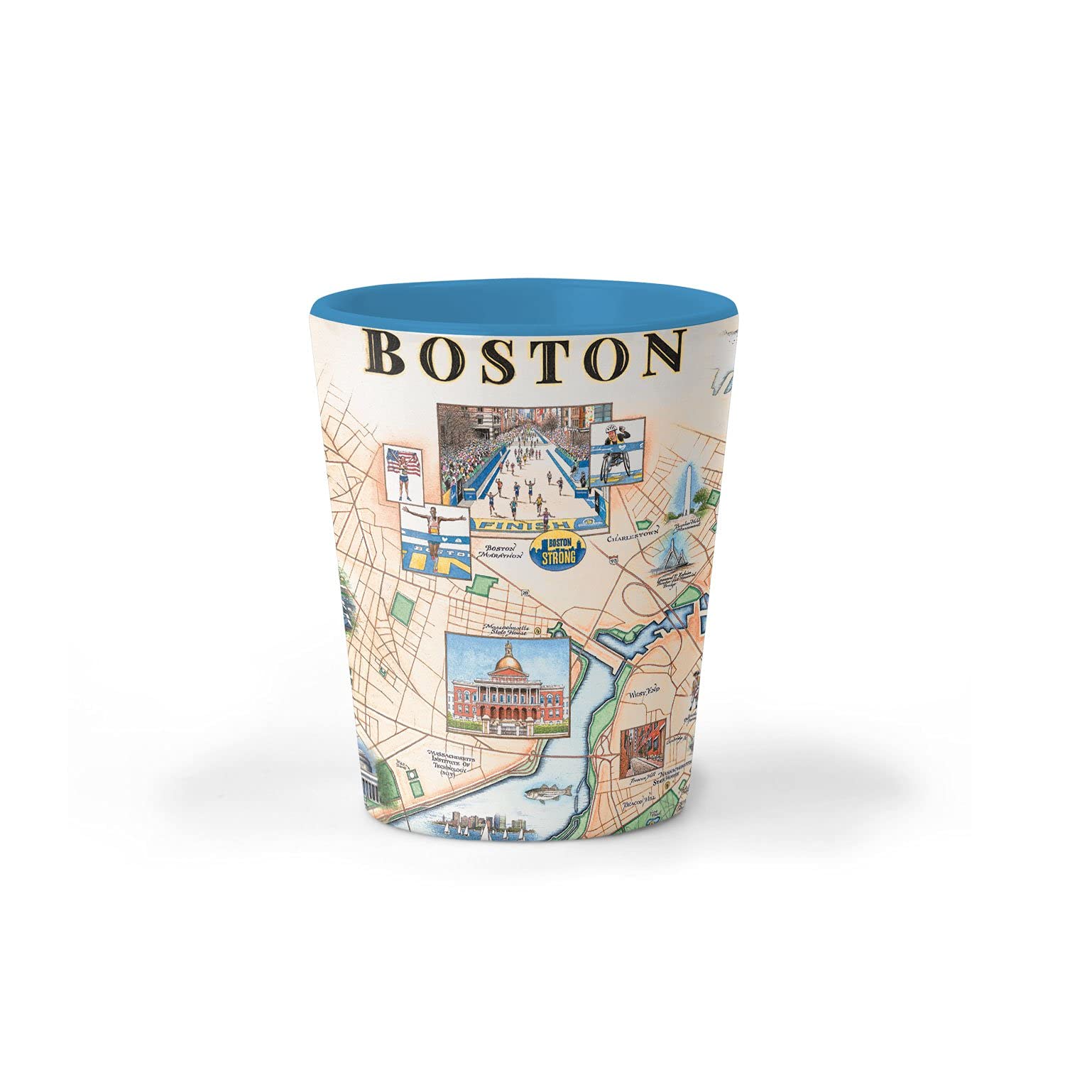 Xplorer Maps Boston City Map Ceramic Shot Glass, BPA-Free - For Office, Home, Gift, Party - Durable and holds 1.5 oz Liquid