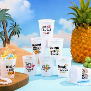 Ecally 24 Pcs Hawaiian Luau Party Shot Glasses Bead Necklace Summer Necklace Cups Funny Tropical Flamingo Plastic Shot Glass Necklace for Adults Summer Beach Hawaiian Supplies