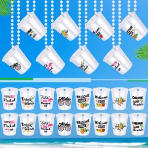 Ecally 24 Pcs Hawaiian Luau Party Shot Glasses Bead Necklace Summer Necklace Cups Funny Tropical Flamingo Plastic Shot Glass Necklace for Adults Summer Beach Hawaiian Supplies