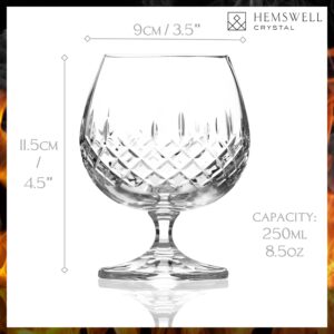 Hemswell Crystal Brandy Snifter Glasses Set of 2 - Small Cut Glass Brandy Goblets for Scotch or Whiskey - Elegant Cognac Glasses - European Crystal 8.5oz - Wicklow Design