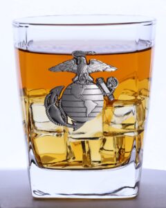 indiana metal craft us marine corps 13 oz ega double old fashion glass pewter emblem made in usa