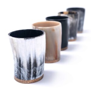 norse tradesman ox-horn shot glass set (5) - 2 oz mini-drinking horns for toasting spirits