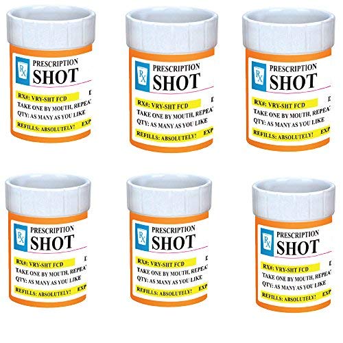 Shot Glasses Set Prescription Pill Bottle Shot Glass 2 oz Rx Unique Funny Novelty Collectible Shot Glasses for Men, Great Gag Gifts Shots for Vodka, Whiskey, Tequila, Espresso, Secret Santa (6 Pack)