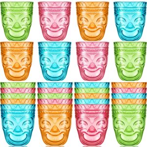 irenare 24 pcs tiki shot glasses hawaiian style tiki cups plastic tiki mug tiki bar accessories stackable cocktail party shot glasses hold 2 oz luau party supplies for drinking(trendy)