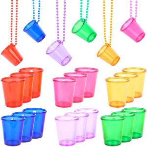 18 pieces shot glass on beaded necklaces plastic shot glass necklace bachelorette party shot cup favors for adults and teens groom and bride supplies for birthday wedding party favors(6 colors)