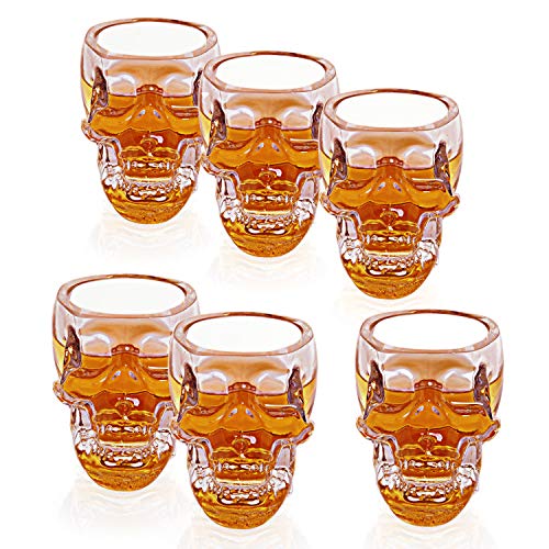 MyGift Clear Glass Novelty Skull Face Liquor Shooter Shot Glasses, Decorative Halloween Drinkware - 2.8 oz, Set of 6