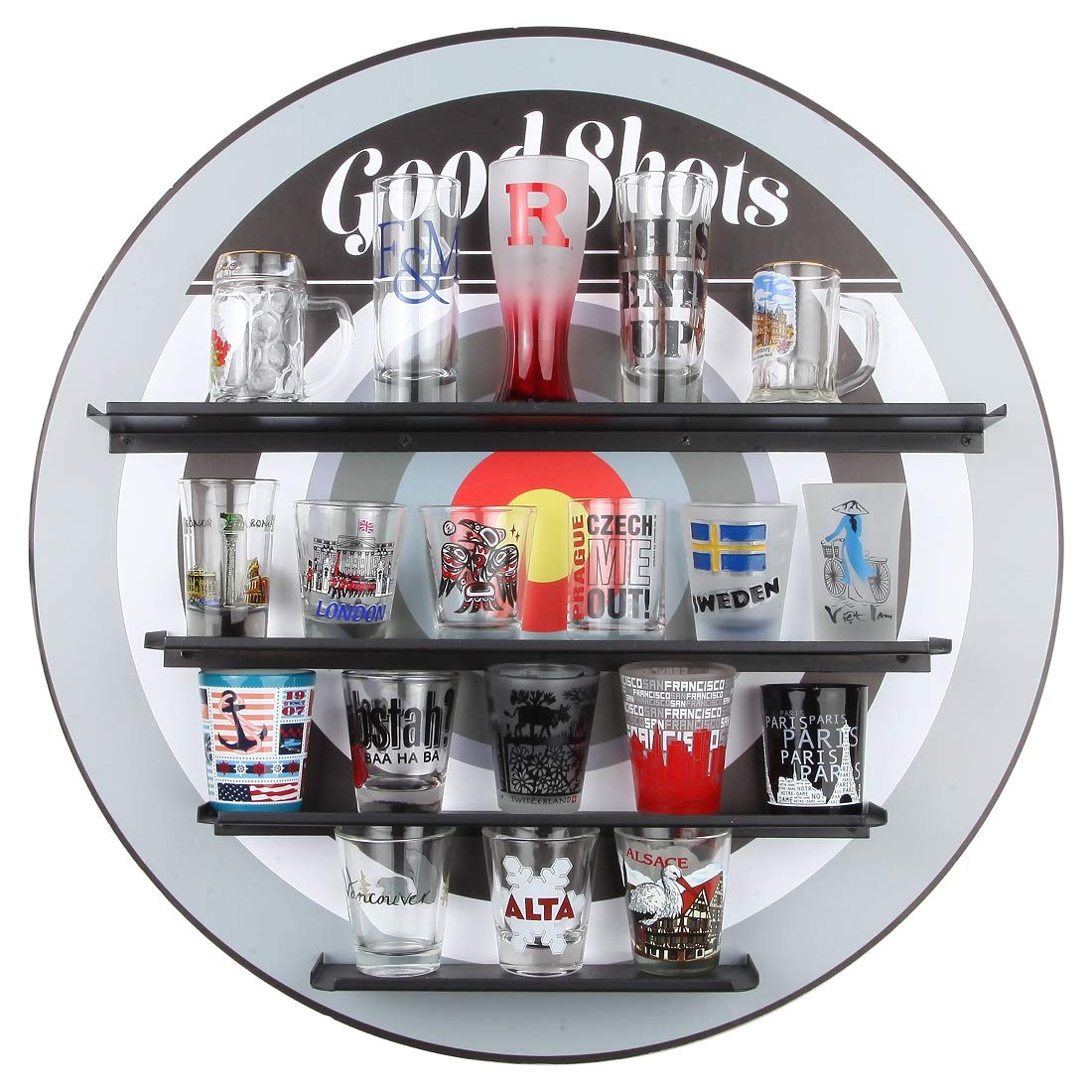 Lily’s Home Bullseye Archery Sports Inspired Shot Glass Wall Display Shelf | Shot Glasses Not Included | 17.5 Inch