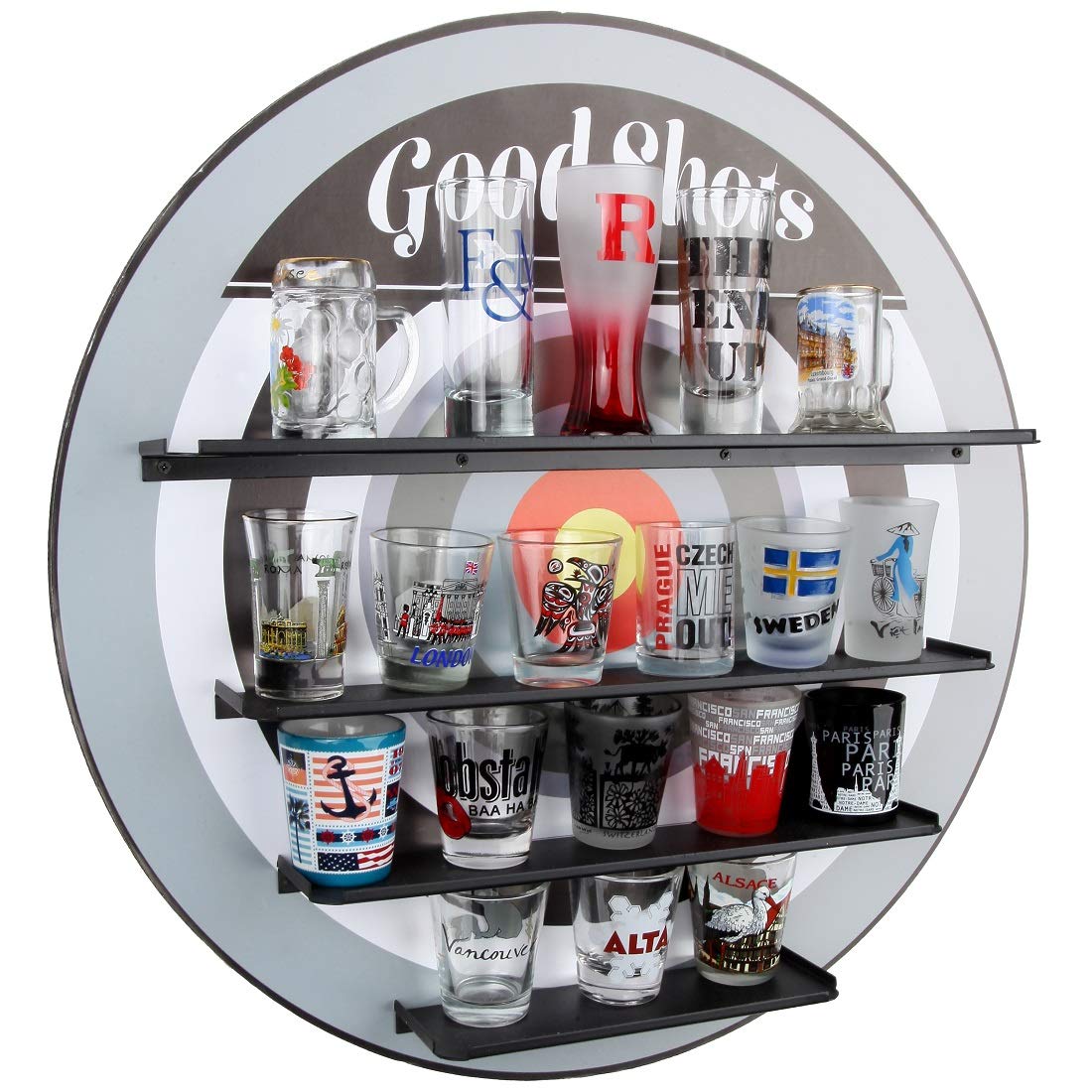 Lily’s Home Bullseye Archery Sports Inspired Shot Glass Wall Display Shelf | Shot Glasses Not Included | 17.5 Inch