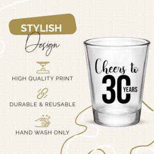 Cheers to 30 Years, 30th Birthday Party Shot Glasses Set of 12, 1.75oz 30th Birthday Glass Shot Glasses with Black Dirty Thirty Print, Perfect for Birthday Parties, Birthday Decorations