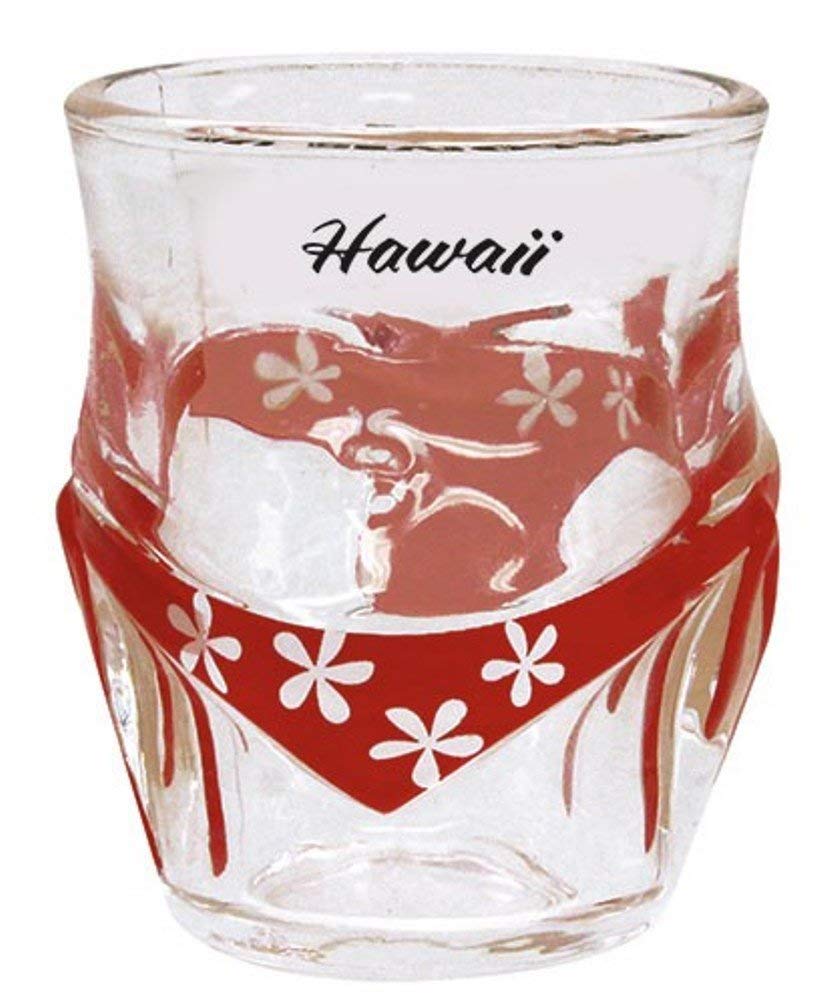 Hawaiian Shot Glass Bottoms Up Butt Plumeria Red