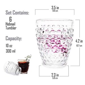 Clear Hobnail Glasses Tumbler - Old Fashioned Vintage Drinking Glasses Sets - for Refreshments, Soda & Juice, Perfect for Dinner Parties, Bars & Restaurants, 13oz, Set of 6 (Clear, Tumbler(Tall))