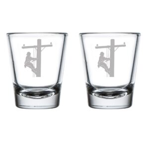 set of 2 shot glasses 1.75oz shot glass lineman electric pole climber