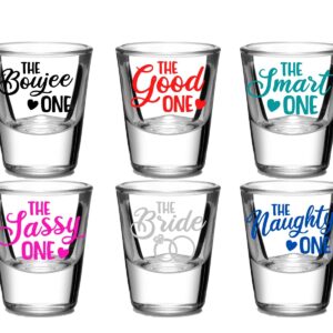 Onebttl Funny Bachelorette Gift for Bride, Birde Tribes Gifts, The Bride One, The Sassy One, Gifts for Bachelorette Party, Hen Night, Bride-to-be, Shot Glass 6 pcs Pack 1.5oz (45ml)