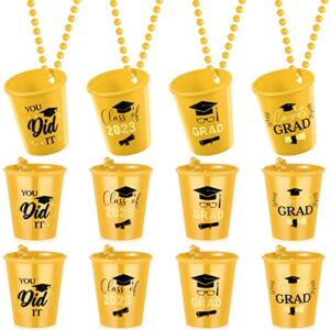 kingdder 12 pcs casino shot glass necklace on beaded plastic shot necklace cup shot glasses casino themed party favors, graduation las vegas party decoration, 4 styles(grad)