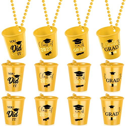 Kingdder 12 Pcs Casino Shot Glass Necklace on Beaded Plastic Shot Necklace Cup Shot Glasses Casino Themed Party Favors, Graduation Las Vegas Party Decoration, 4 Styles(Grad)